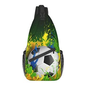 Soccer With Brazil Colors Chest Bags Crossbody Sling Bag Travel Hiking Backpack Casual Shoulder Daypack For Soccer Fans Women Men