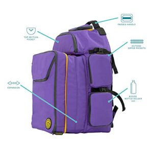 GeekOn Ultimate Boardgame Backpack - The Smartest Way to Carry Your Games - Expandable Multi-Functional Board Game Bag - Carry-on Compliant (Purple/Gold)