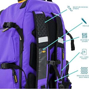 GeekOn Ultimate Boardgame Backpack - The Smartest Way to Carry Your Games - Expandable Multi-Functional Board Game Bag - Carry-on Compliant (Purple/Gold)