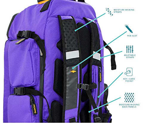 GeekOn Ultimate Boardgame Backpack - The Smartest Way to Carry Your Games - Expandable Multi-Functional Board Game Bag - Carry-on Compliant (Purple/Gold)