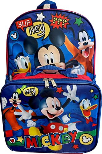 Ruz Mickey Mouse 16" Backpack With Detachable Lunch Box Blue-Red