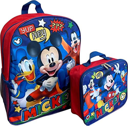 Ruz Mickey Mouse 16" Backpack With Detachable Lunch Box Blue-Red