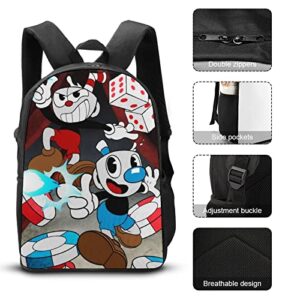 Zqiyhre Cupx-Head Backpack 3 PCS Set, DIY Anime School Laptop Backpack Pencil Case Lunch Bag for Teenagers