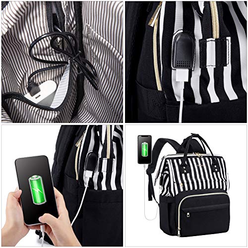 LOVEVOOK Laptop Backpack for Women Work Laptop Bag Stylish Teacher Backpack Business Computer Bags College Laptop Bookbag, Stripe Black 02