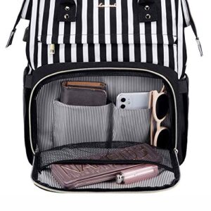 LOVEVOOK Laptop Backpack for Women Work Laptop Bag Stylish Teacher Backpack Business Computer Bags College Laptop Bookbag, Stripe Black 02