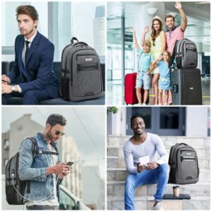 Travel Laptop Backpack for Men & Women, Anti-theft Business Work Backpack Fit up to 17.3 Inch Laptop with USB Charging Port, Water Resistant Slim Backpack Grey College School Bag Bookbag for Students