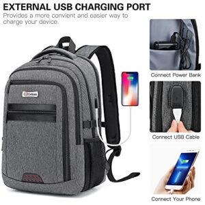 Travel Laptop Backpack for Men & Women, Anti-theft Business Work Backpack Fit up to 17.3 Inch Laptop with USB Charging Port, Water Resistant Slim Backpack Grey College School Bag Bookbag for Students