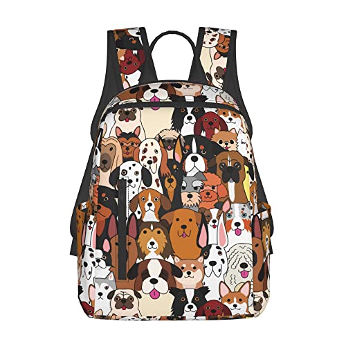 14.7 Inches Backpacks Cute Book Bag for Students Commuting, Cute Doodle Dog Print Animal Funny Backpack Durable Travel Bags with Multiple Zipper Pockets Design Rucksack for Outdoor