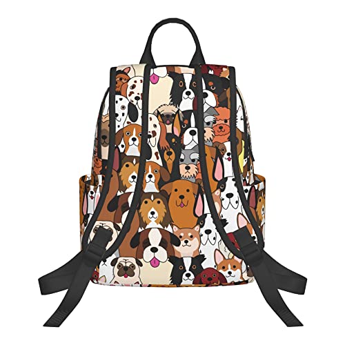 14.7 Inches Backpacks Cute Book Bag for Students Commuting, Cute Doodle Dog Print Animal Funny Backpack Durable Travel Bags with Multiple Zipper Pockets Design Rucksack for Outdoor