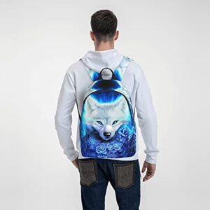 FeHuew 16 inch backpack Fantasy Blue Roses Wolf Laptop Backpack Full Print School Bookbag Shoulder Bag for Travel Daypack