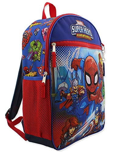 Super Hero Adventures Boys 5 piece Backpack and Snack Bag School Set (One Size, Blue/Red)