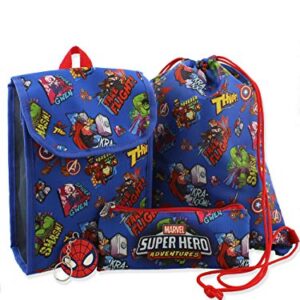 Super Hero Adventures Boys 5 piece Backpack and Snack Bag School Set (One Size, Blue/Red)