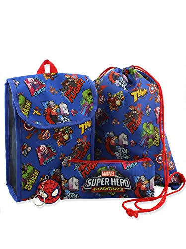 Super Hero Adventures Boys 5 piece Backpack and Snack Bag School Set (One Size, Blue/Red)