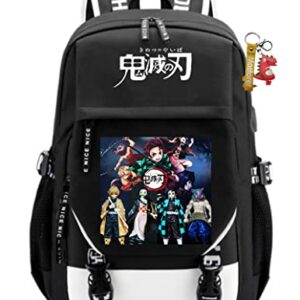 jupkem Anime Demon Backpack Bag USB with Charging Port Student School Bag Laptop Cosplay for Boys Girls (Black, One Size)