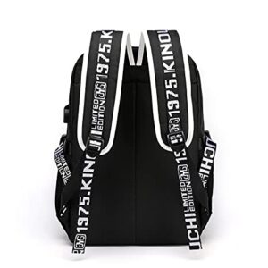 jupkem Anime Demon Backpack Bag USB with Charging Port Student School Bag Laptop Cosplay for Boys Girls (Black, One Size)