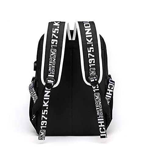 jupkem Anime Demon Backpack Bag USB with Charging Port Student School Bag Laptop Cosplay for Boys Girls (Black, One Size)