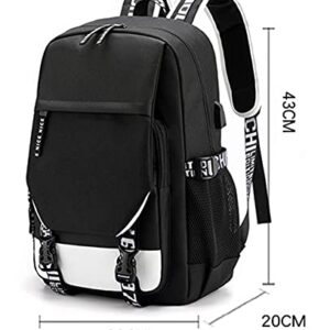 jupkem Anime Demon Backpack Bag USB with Charging Port Student School Bag Laptop Cosplay for Boys Girls (Black, One Size)