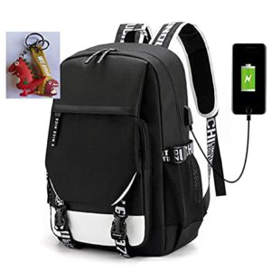 jupkem Anime Demon Backpack Bag USB with Charging Port Student School Bag Laptop Cosplay for Boys Girls (Black, One Size)