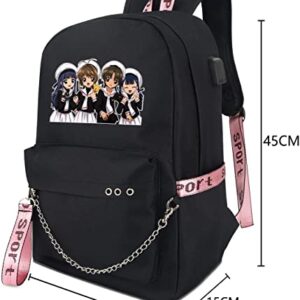 Roffatide Anime Cardcaptor Sakura Backpack Kinomoto Syaoran Li Tomoyo Daidouji Meiling Li Backpack Book Bag Laptop School Bag with USB Charging Port and Headphone Port