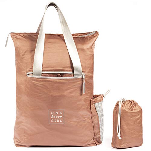 Packable Backpack for Women in Rose Gold - Lightweight Foldable Daypack and Tote Bag Perfect for Hiking, Walking, Travel & Adventure