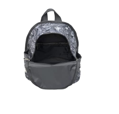 LeSportsac Hazel Whirl Basic Backpack/Rucksack, Style 7812/Color E443, Playful Modern Paisley Swirl, Lilac/Slate Grey Design Artfully Arranged on Neutral Charcoal Grey Backpack