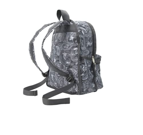 LeSportsac Hazel Whirl Basic Backpack/Rucksack, Style 7812/Color E443, Playful Modern Paisley Swirl, Lilac/Slate Grey Design Artfully Arranged on Neutral Charcoal Grey Backpack