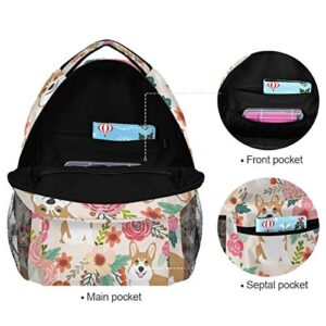 Laptop Backpacks Corgi Cute Spring Flowers Men Women Travel Daypack Bag