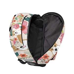 Laptop Backpacks Corgi Cute Spring Flowers Men Women Travel Daypack Bag