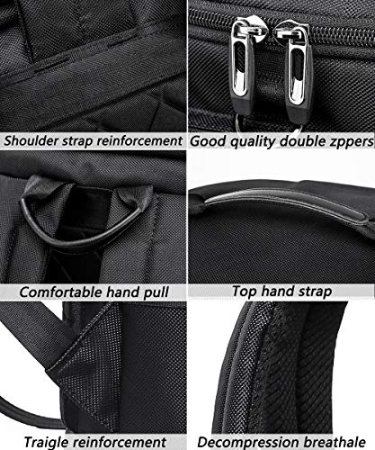 KAKA Travel Duffel Backpack, Outdoor Travel Bag with Shoe Compartment, Laptop Bookbag Weekender Overnight Convertible Bag Water-Resistant College Bookbag Hiking Camping Rucksack for Men and Women (black)