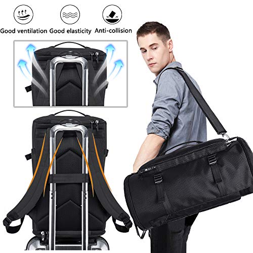 KAKA Travel Duffel Backpack, Outdoor Travel Bag with Shoe Compartment, Laptop Bookbag Weekender Overnight Convertible Bag Water-Resistant College Bookbag Hiking Camping Rucksack for Men and Women (black)