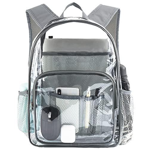 Clear Backpack Stadium Approved for Women Men Heavy Duty See Through Transparent Pvc Backpacks for School Work Travel,Grey