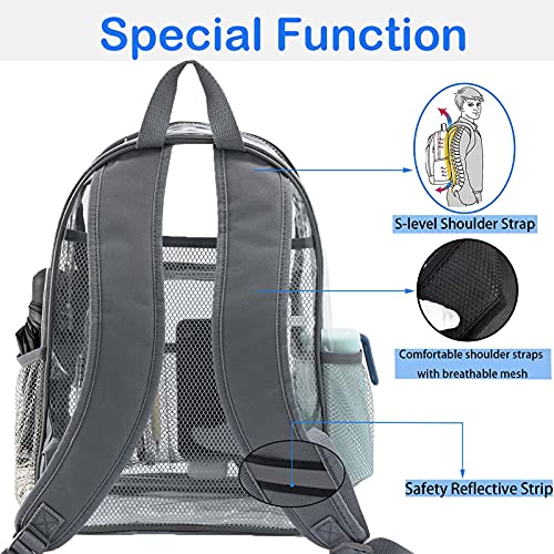 Clear Backpack Stadium Approved for Women Men Heavy Duty See Through Transparent Pvc Backpacks for School Work Travel,Grey