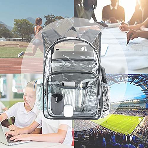 Clear Backpack Stadium Approved for Women Men Heavy Duty See Through Transparent Pvc Backpacks for School Work Travel,Grey