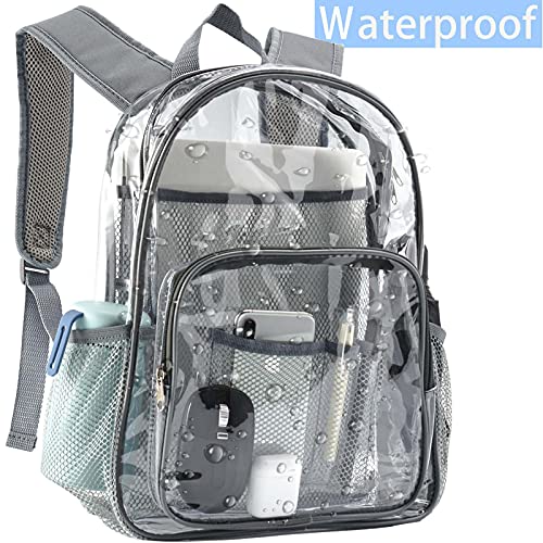 Clear Backpack Stadium Approved for Women Men Heavy Duty See Through Transparent Pvc Backpacks for School Work Travel,Grey