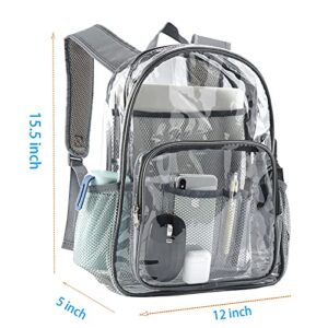 Clear Backpack Stadium Approved for Women Men Heavy Duty See Through Transparent Pvc Backpacks for School Work Travel,Grey