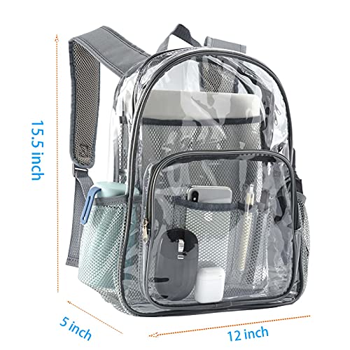 Clear Backpack Stadium Approved for Women Men Heavy Duty See Through Transparent Pvc Backpacks for School Work Travel,Grey