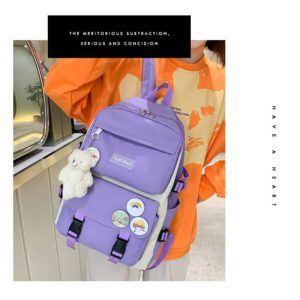 AMZTAN 4Pcs Canvas School Backpack Combo Set for Students with Bear Pendant Handle Shoulder Tote Bag Laptop Schoolbag (Purple)