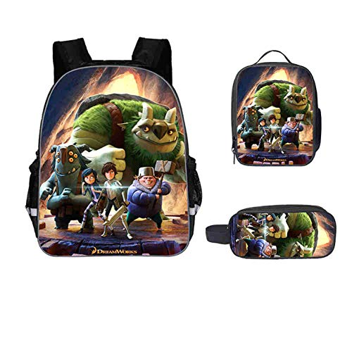 XCO-LEE Kids Trollhunters Canvas Travel Backpack Schoolbag-Student Book Bag+Lunch Tote Bag+Pencil Case Set for School Pattern11