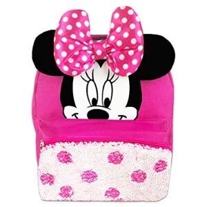 Disney Minnie Mouse Backpack for Girls Bundle ~ Deluxe 12" Mini Sequin Bag with Stickers (Minnie Mouse School Supplies)