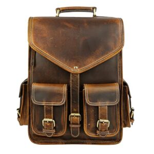 komalc leather backpack rucksack travel laptop camping school college bag for men women