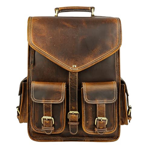 KomalC Leather Backpack Rucksack Travel Laptop Camping School College Bag for Men Women