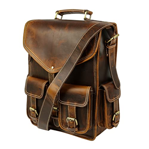 KomalC Leather Backpack Rucksack Travel Laptop Camping School College Bag for Men Women