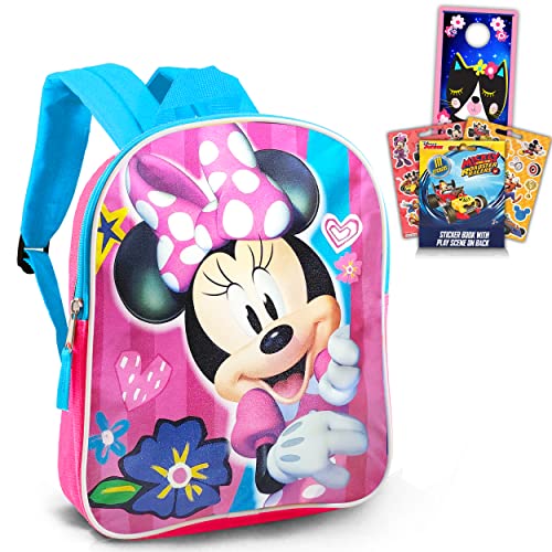 Disney Minnie Mouse Backpack for Kids Adults - Large 16" Minnie Mouse School Bag with Minnie Mouse Stickers (Minnie Mouse School Supplies Bundle)