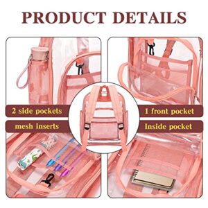 2BK Clear Backpack Heavy Duty PVC Clear Backpack with Lined Mesh Pockets for Gym, School, Sports, Work, Safe Travel, University ,See Through PVC School Bag for Women Men and Child