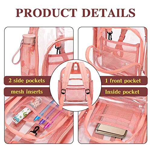 2BK Clear Backpack Heavy Duty PVC Clear Backpack with Lined Mesh Pockets for Gym, School, Sports, Work, Safe Travel, University ,See Through PVC School Bag for Women Men and Child