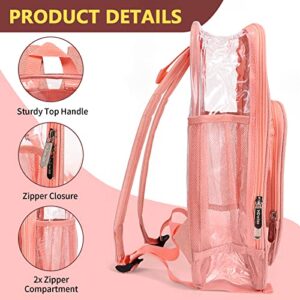 2BK Clear Backpack Heavy Duty PVC Clear Backpack with Lined Mesh Pockets for Gym, School, Sports, Work, Safe Travel, University ,See Through PVC School Bag for Women Men and Child