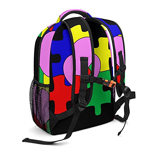 Heart Puzzle Autism Awareness Large Capacity Study Backpack Book Bag Daypack With Adjustable Padded Straps For Travel School Camping