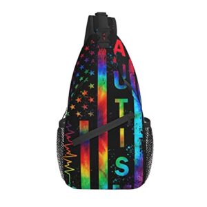 autism pattern sling backpack travel hiking daypack autism awareness crossbody shoulder bag for women men teens