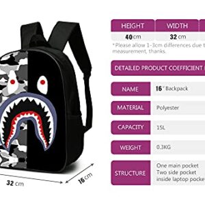 NEDOIAA Shark Backpack Lightweight Waterproof Bookbag Gifts 16 Inch Fashion Laptop Backpack, Black