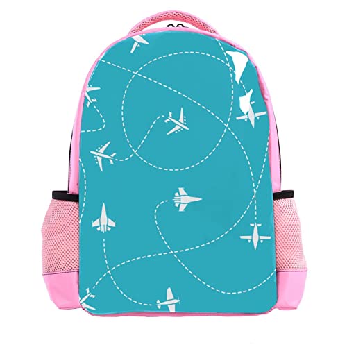 Bookbags Travel Bag for Girls Casual Backpack Daypack, cartoon airplane route